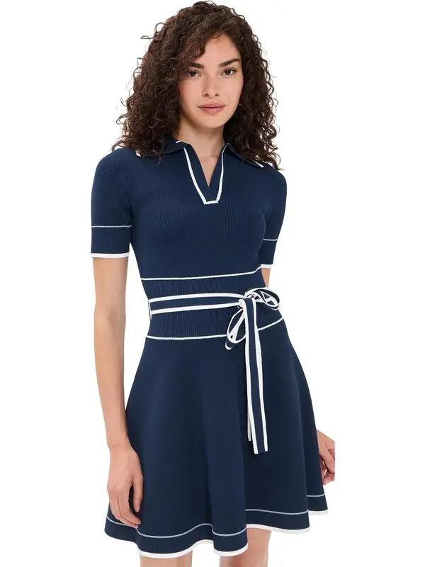 Shoshanna Maren Ribbed Knit Collared Dress - Navy/ivory