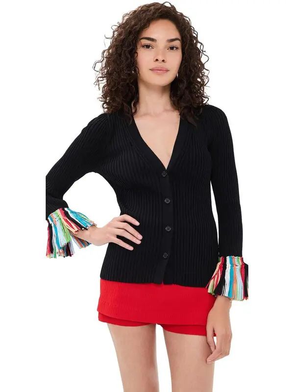 SIMONMILLER Cara Knit Fringe Cardigan - Black Multi