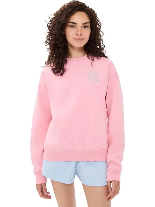 SPORTY & RICH Yankees Krystal Crew Neck Sweatshirt - Candy/white