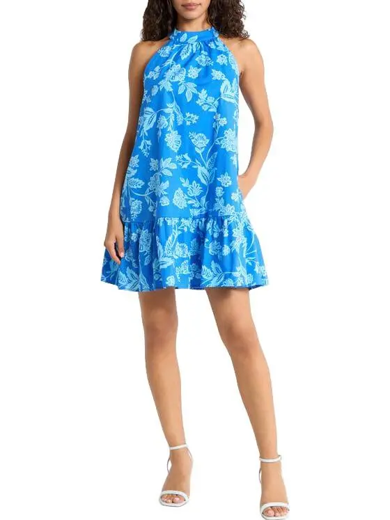 SUGARLIPS Della Floral Print Sleeveless Mini Dress - Blues