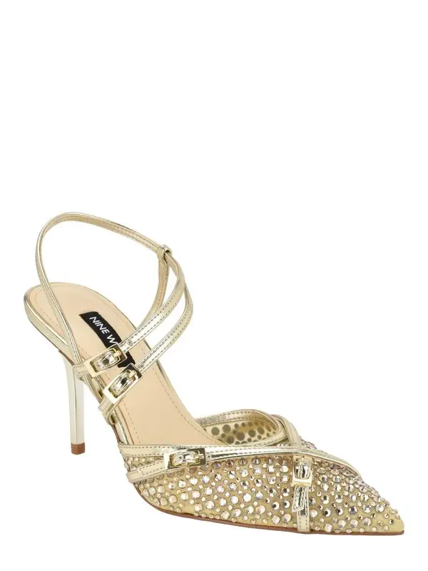 Nine West Pertee Embellished Ankle Strap Pumps - Gold