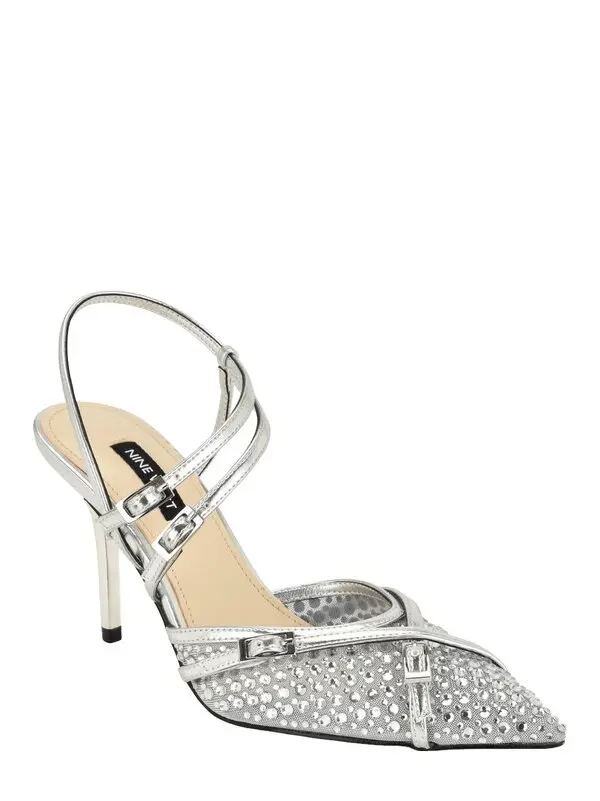 Nine West Pertee Embellished Ankle Strap Pumps - Silver