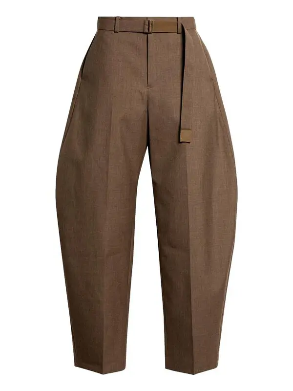 Sacai Silk & Cotton Barrel Leg Trousers - Brown
