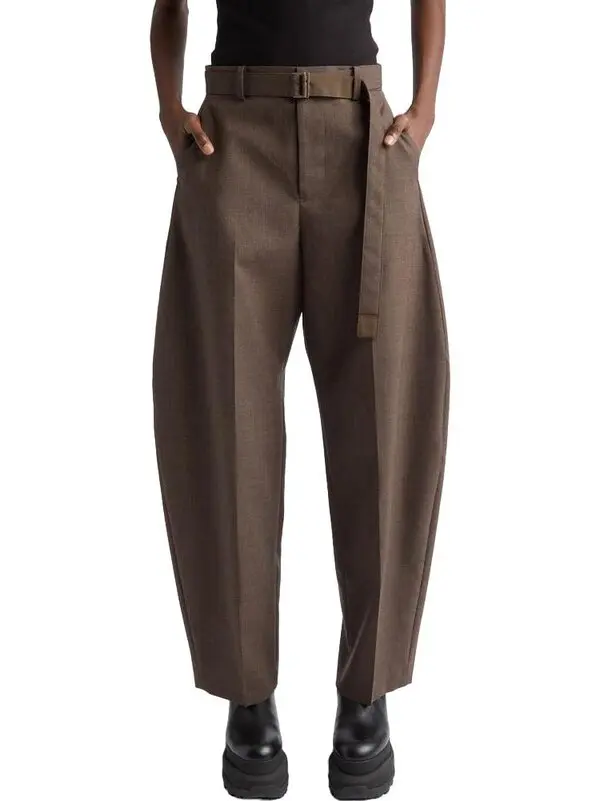 Sacai Silk & Cotton Barrel Leg Trousers - Brown