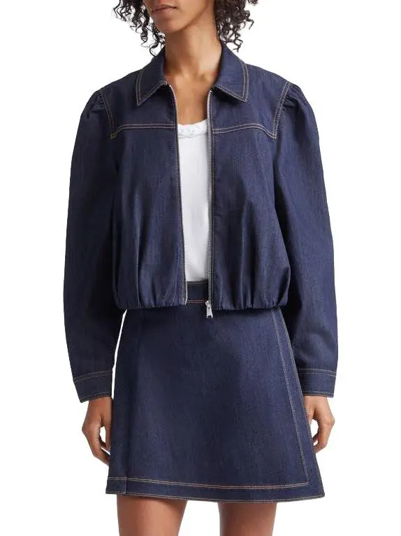 Cinq À Sept Estella Denim Jacket With Puffed Shoulders - Indigo