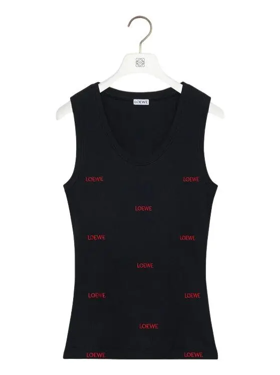 Loewe Logo Embroidered Ribbed Knit Tank Top - Black