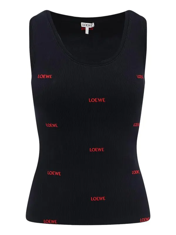 Loewe Logo Embroidered Ribbed Knit Tank Top - Black