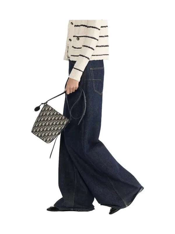 Dior Star Mini Bucket Bag In Blue Oblique Jacquard - Black
