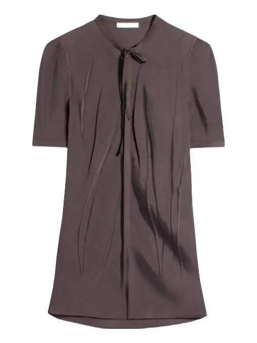 LEMAIRE Pleated Tie-neck Blouse - Bright Brown