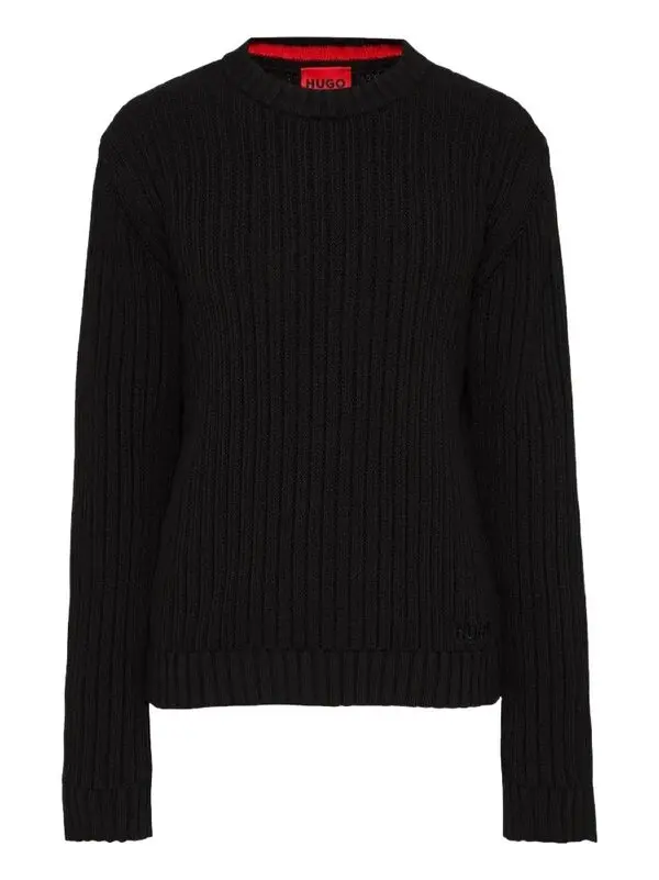 Hugo Boss Embroidered Logo Fine Knit Sweater - Black