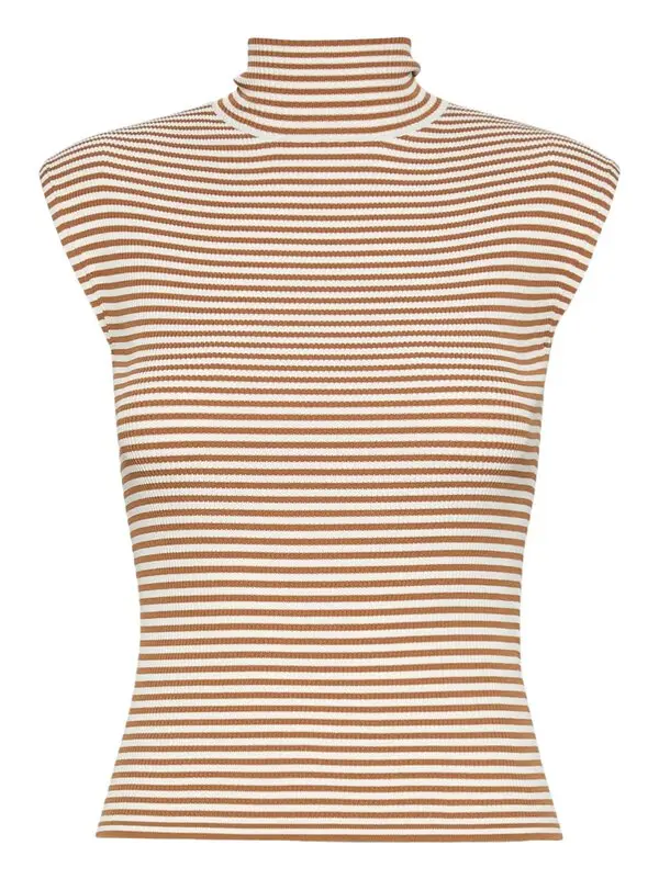 Max Mara Striped Viscose Crepe Sleeveless Polo-neck Sweater - Brown