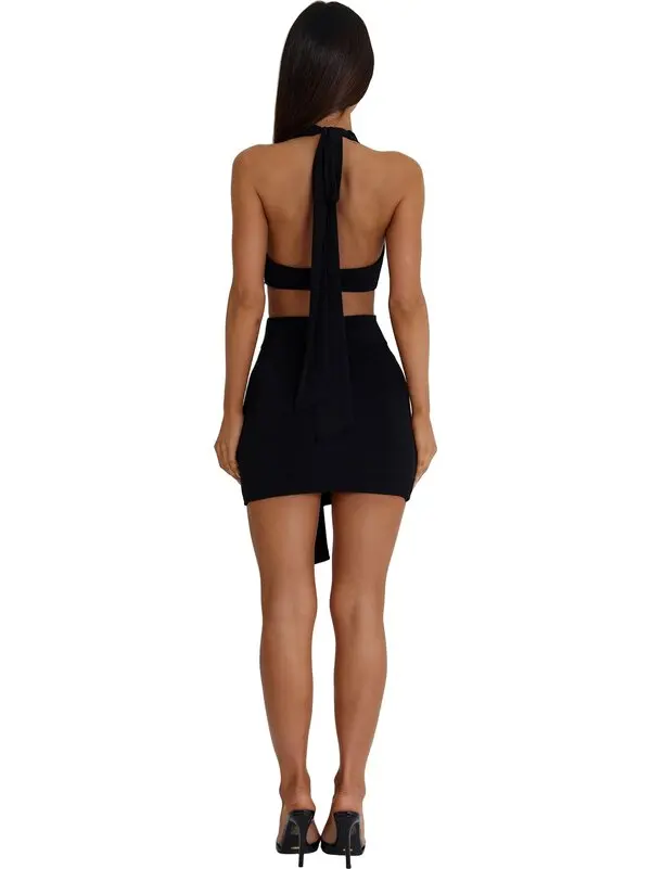 OUTCAST Marci Mini Dress With Plunging Neckline And Gold Hardware - Black