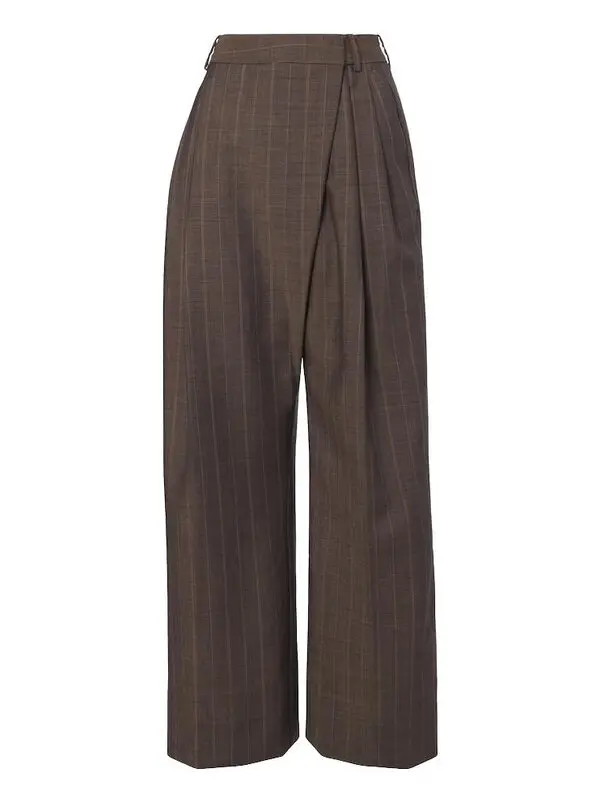 GANNI Striped Pleated Wide-leg Wool Pants - Brown