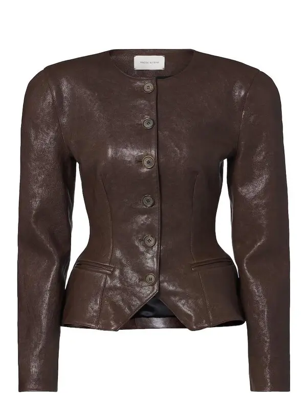 Magda Butrym Leather Bomber Jacket - Brown