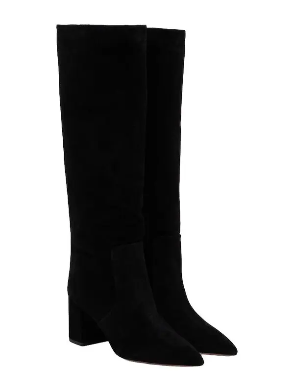 Paris Texas Suede Knee-high Pointed Toe Boots - Black