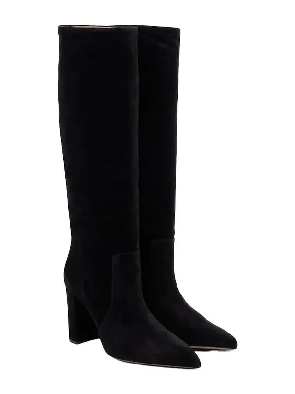 Paris Texas Suede Knee-high Pointed Toe Boots - Black