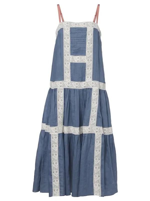 Veronica Beard Mazarine Lace-trimmed Ramie Maxi Dress - Blue