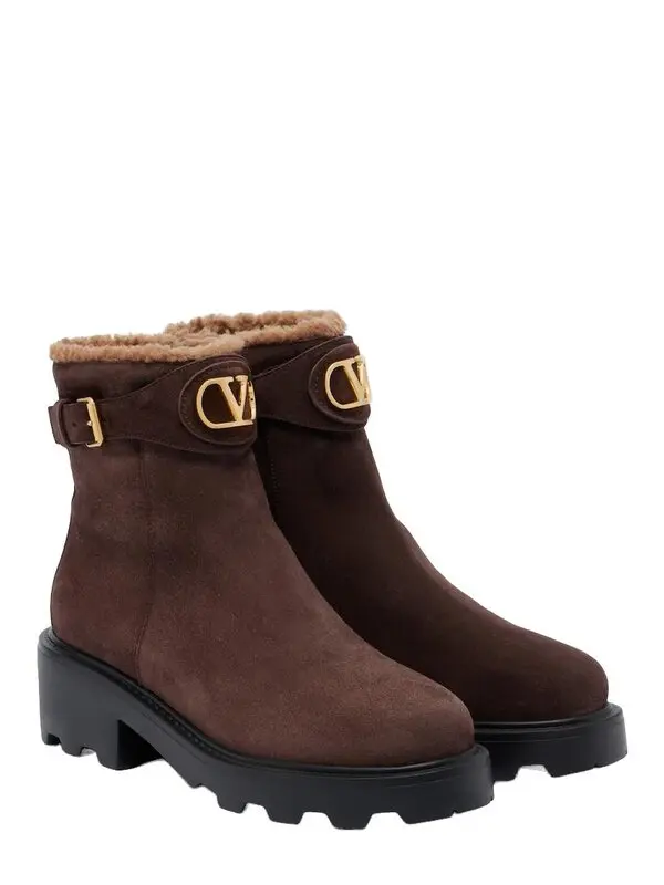Valentino Garavani Vlogo Suede Ankle Boots - Brown