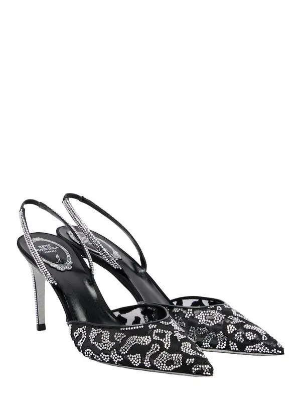 Rene Caovilla Embellished Mesh Slingback Pumps - Black