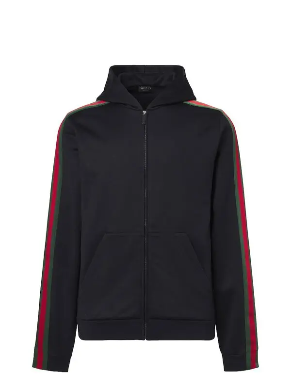 Gucci Web Stripe Silk And Cotton Jersey Hoodie - Blue