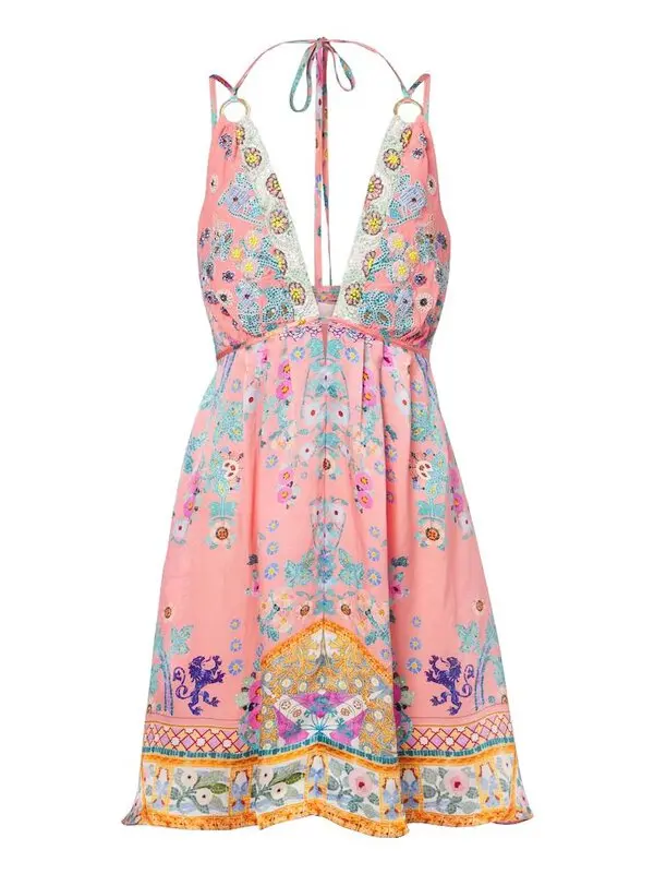 Camilla Embellished Silk Minidress With Floral Print - Multicoloured