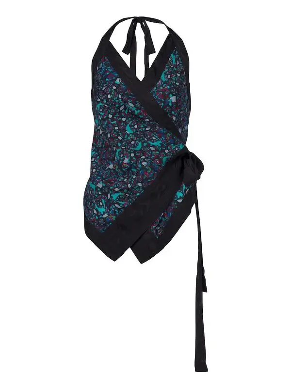 Dries Van Noten Printed Moiré Wrap Top - Black