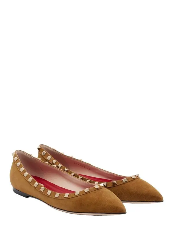 Valentino Garavani Rockstud Suede Ballet Flats - Brown