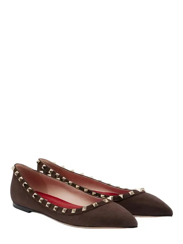 Valentino Garavani Rockstud Suede Ballet Flats - Brown