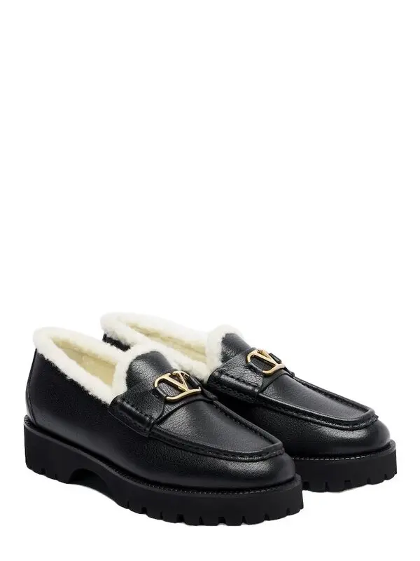 Valentino Garavani Vlogo Leather Loafers - Black