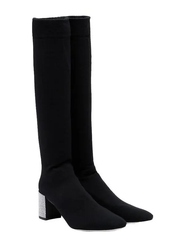 Rene Caovilla Sonia Crystal-embellished Knee-high Boots - Black