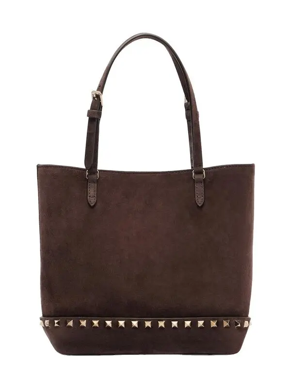 Valentino Garavani Rockstud Small Suede Top-handle Bag - Brown