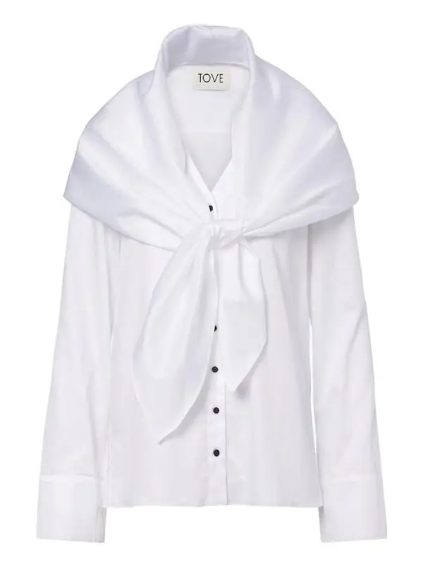Tove Nia Cotton Poplin Shirt With Draped Bow Detail - White