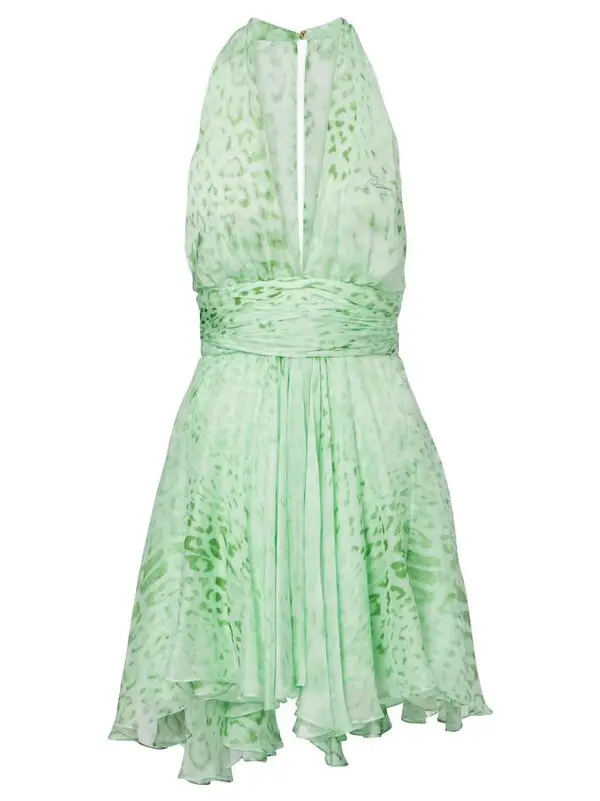 Roberto Cavalli Printed Silk Mini Dress - Green