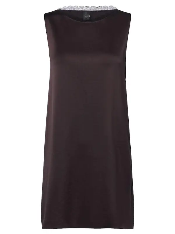 LESET Lace-trimmed Satin Mini Dress - Brown