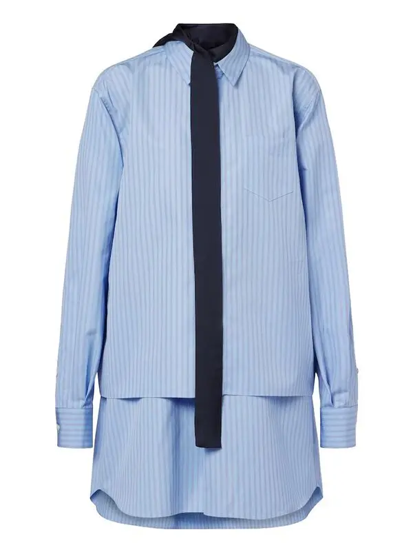 Sacai Layered Striped Cotton-blend Poplin Shirt - Blue