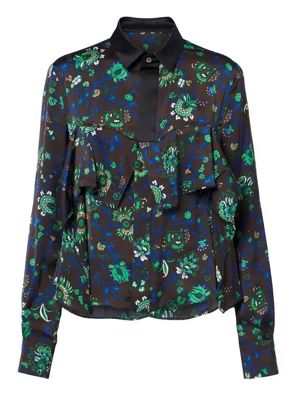 Sacai Floral Print Silk Blouse - Brown