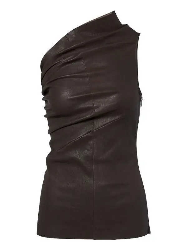Rick Owens Athena One-shoulder Leather And Cotton Top - Brown