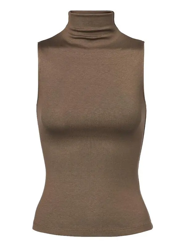 Ralph Lauren Sleeveless Silk-blend Turtleneck Top - Brown