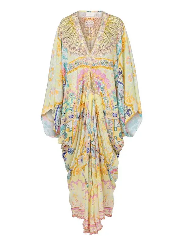 Camilla Embellished Draped Silk Kaftan - Multicoloured