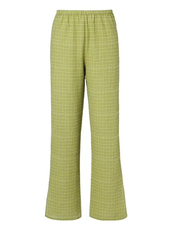 Asceno Loreto Checked Cotton Wide-leg Pants - Green