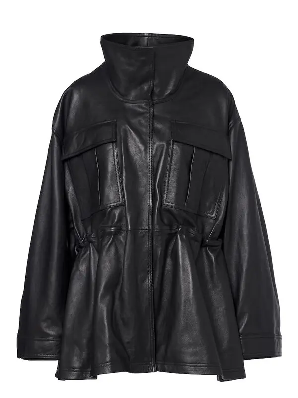 RÓHE Leather Jacket With Stand Collar And Snap-buttoned Front - Black