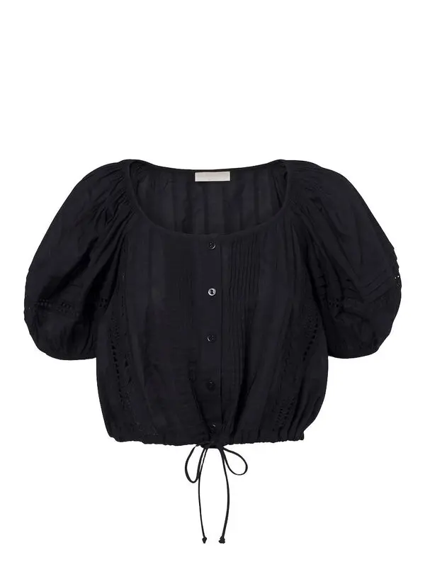 Ulla Johnson Clara Embroidered Cotton Crop Top - Black