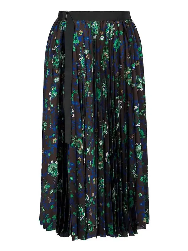 Sacai Floral Pleated Midi Skirt - Brown