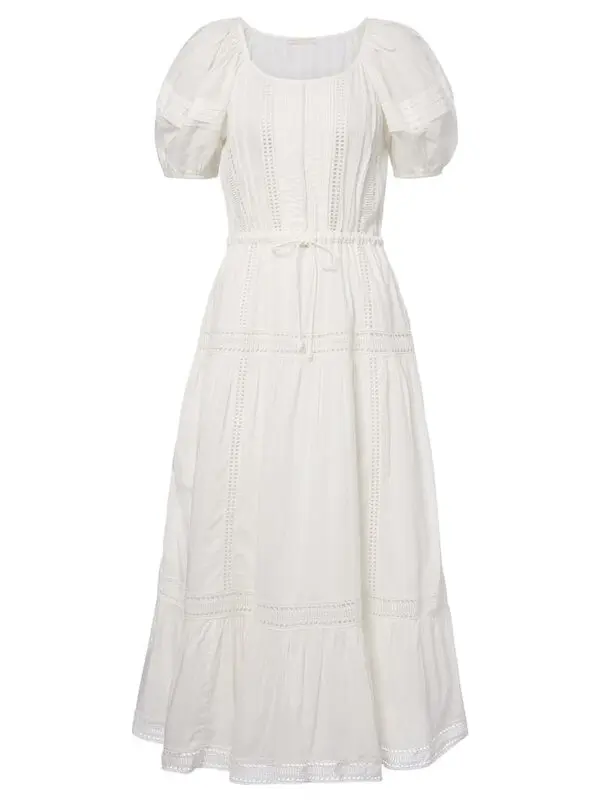 Ulla Johnson Isolde Embroidered Tiered Cotton Midi Dress - White