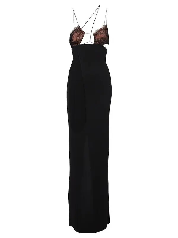 NENSI DOJAKA Cutout Lace-trimmed Maxi Dress - Black