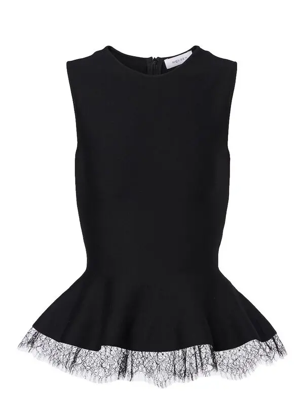 Alexander McQueen Lace-trimmed Peplum Top - Black