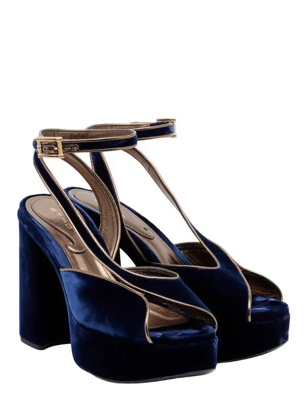 Etro Velvet Platform Sandals - Blue