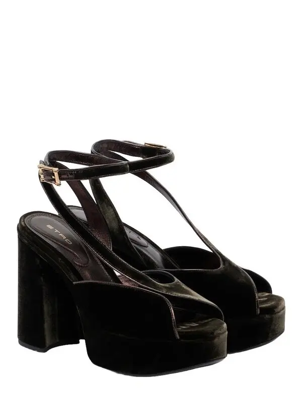 Etro Velvet Platform Sandals - Brown