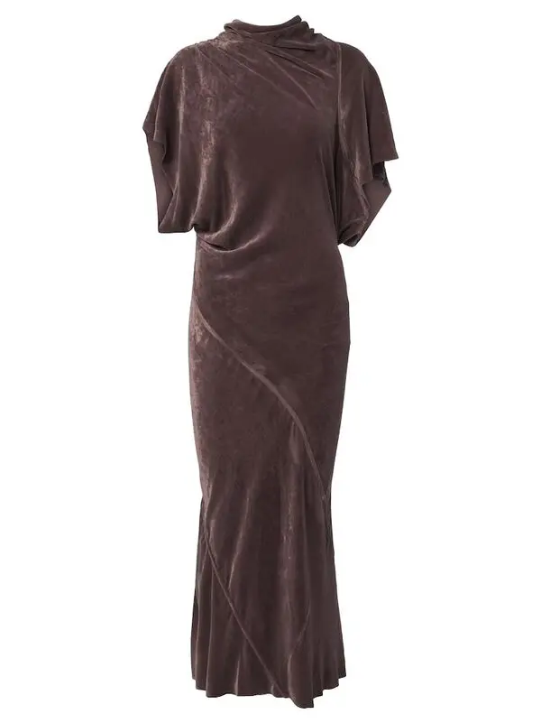 Rick Owens Draped Velvet Midi Dress - Brown