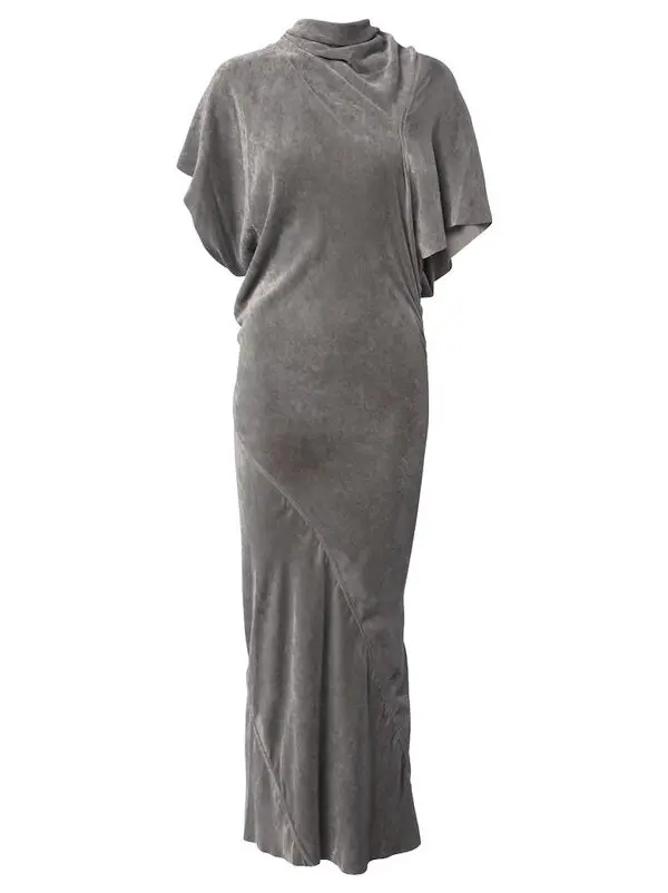 Rick Owens Draped Velvet Midi Dress - Grey